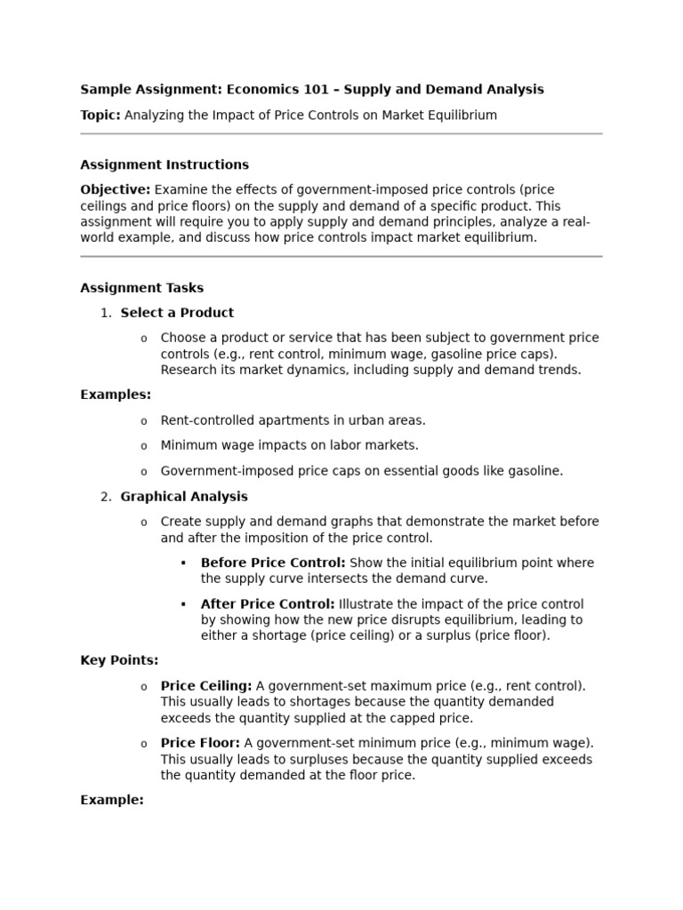 Sample Assignment Economics 101 - Supply and Demand Analysis | PDF | Price Controls | Supply And ...