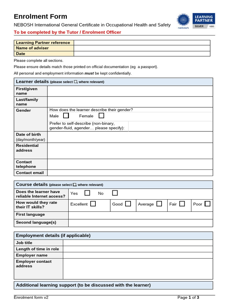 Enrolment Form Template v2 | PDF | Learning | Behavioural Sciences