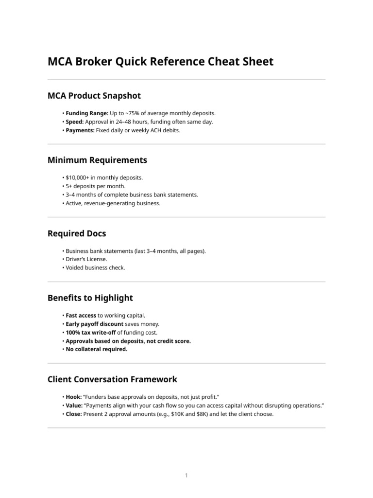 MCA Broker Training Quick Guide | PDF