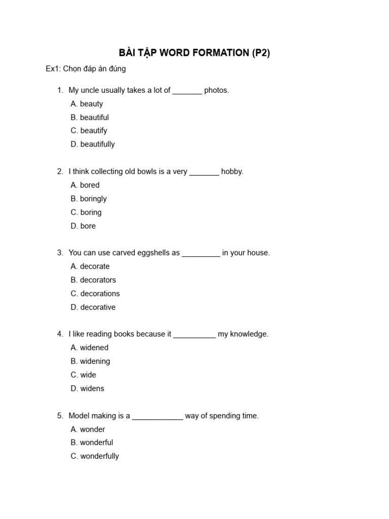 Word Formation Exercises and Activities | PDF