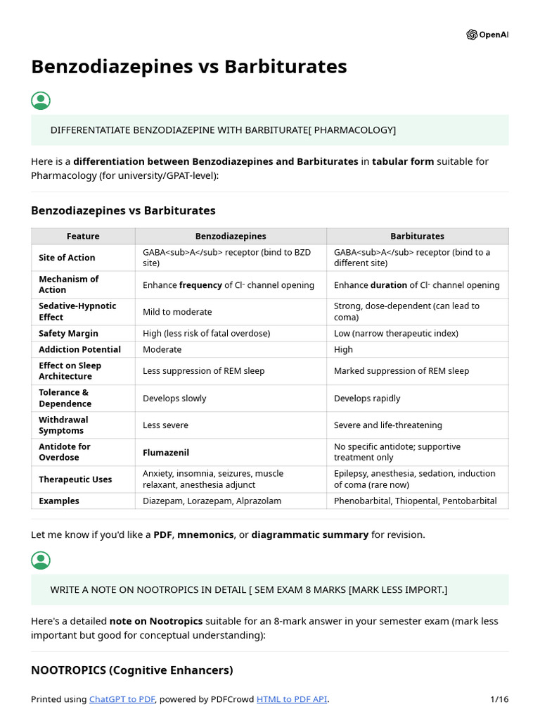 Benzodiazepines vs Barbiturates Explained | PDF | Benzodiazepine ...