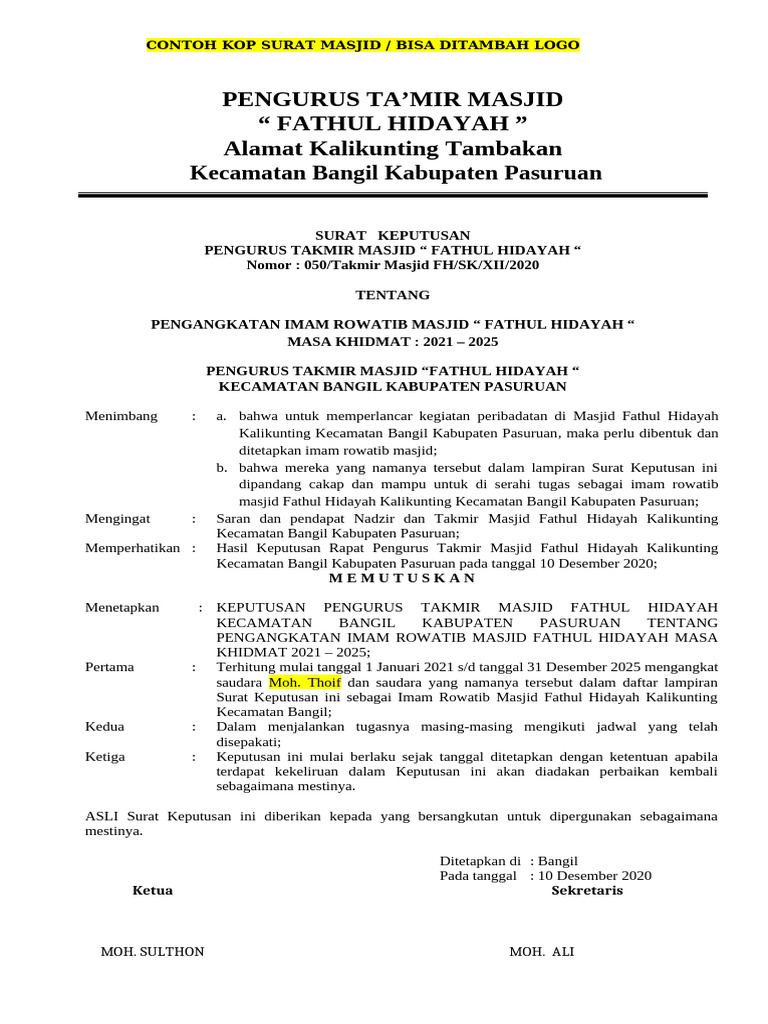 Contoh SK Imam Rawatib | PDF