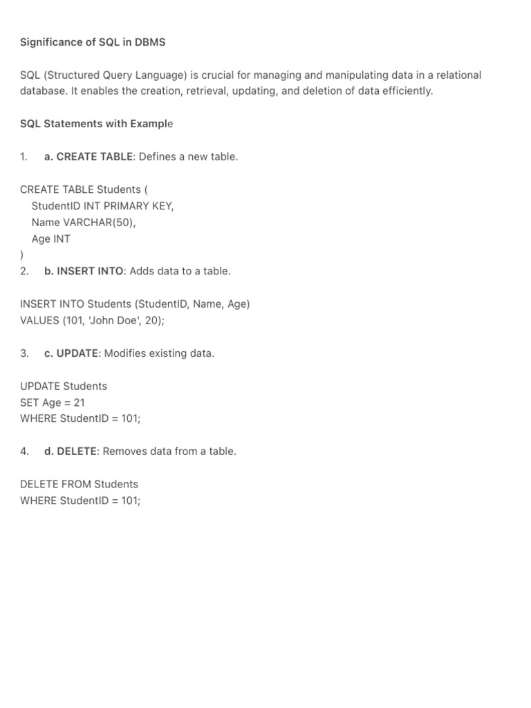 Significance of SQL in DBMS | PDF