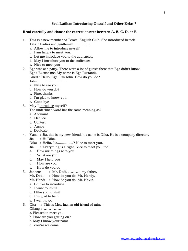 Soal Introducing Oneself and Other Kelas 7 Smp | PDF | Chess Theory | Chess