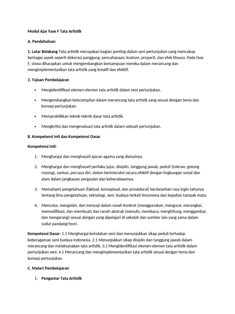 Modul Ajar Tata Artistik Fase F | PDF