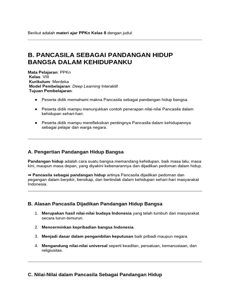 Pancasila: Pandangan Hidup Bangsa Kelas 8 | PDF