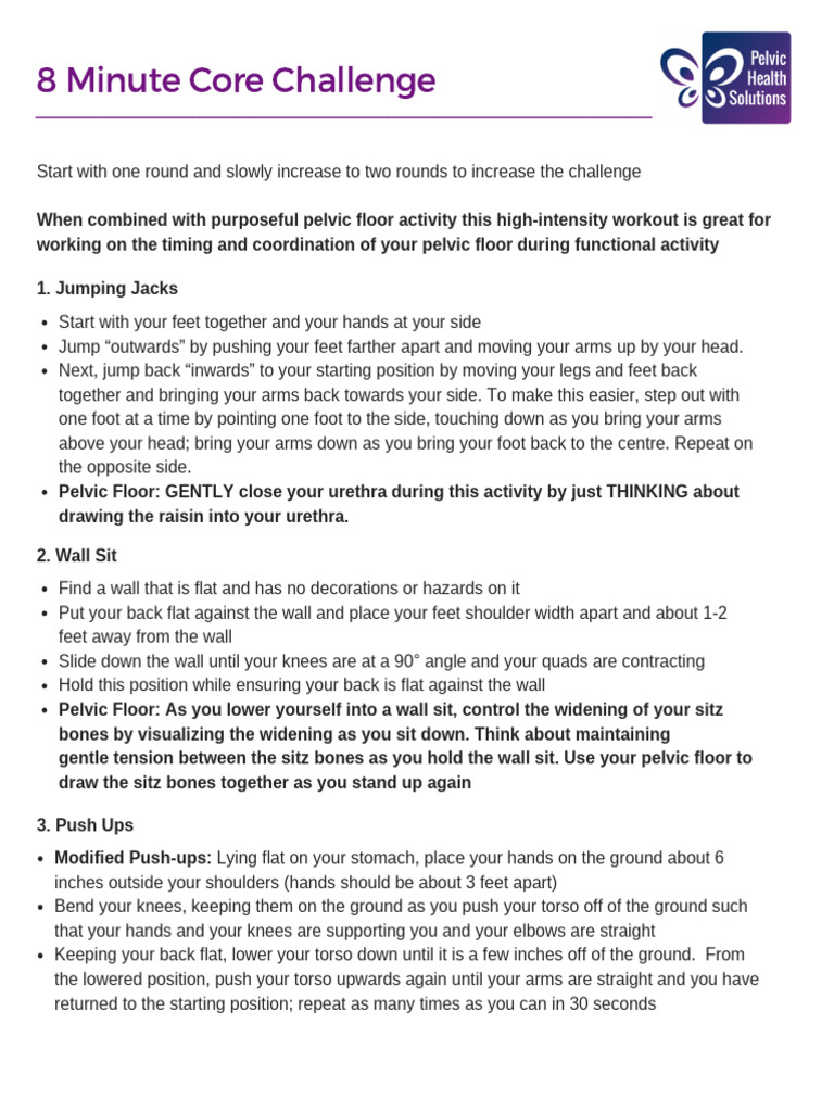 8-Minute Core and Pelvic Floor Workout | PDF | Foot | Musculoskeletal ...