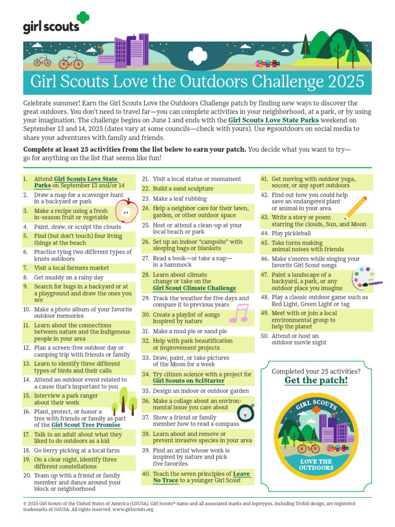 GSUSA Girl Scouts Love The Outdoors Challenge Worksheet | PDF