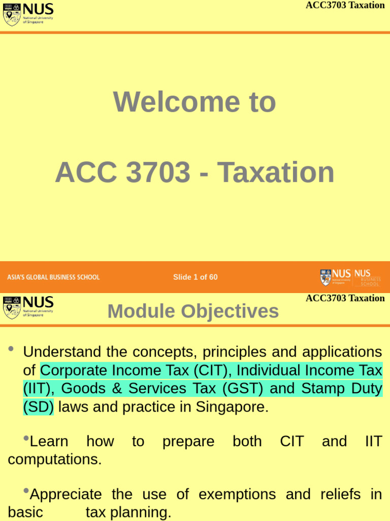 NUS Taxation (Topic 1) - Basic Concept Jan 2023 | PDF | Taxes | Tax Exemption