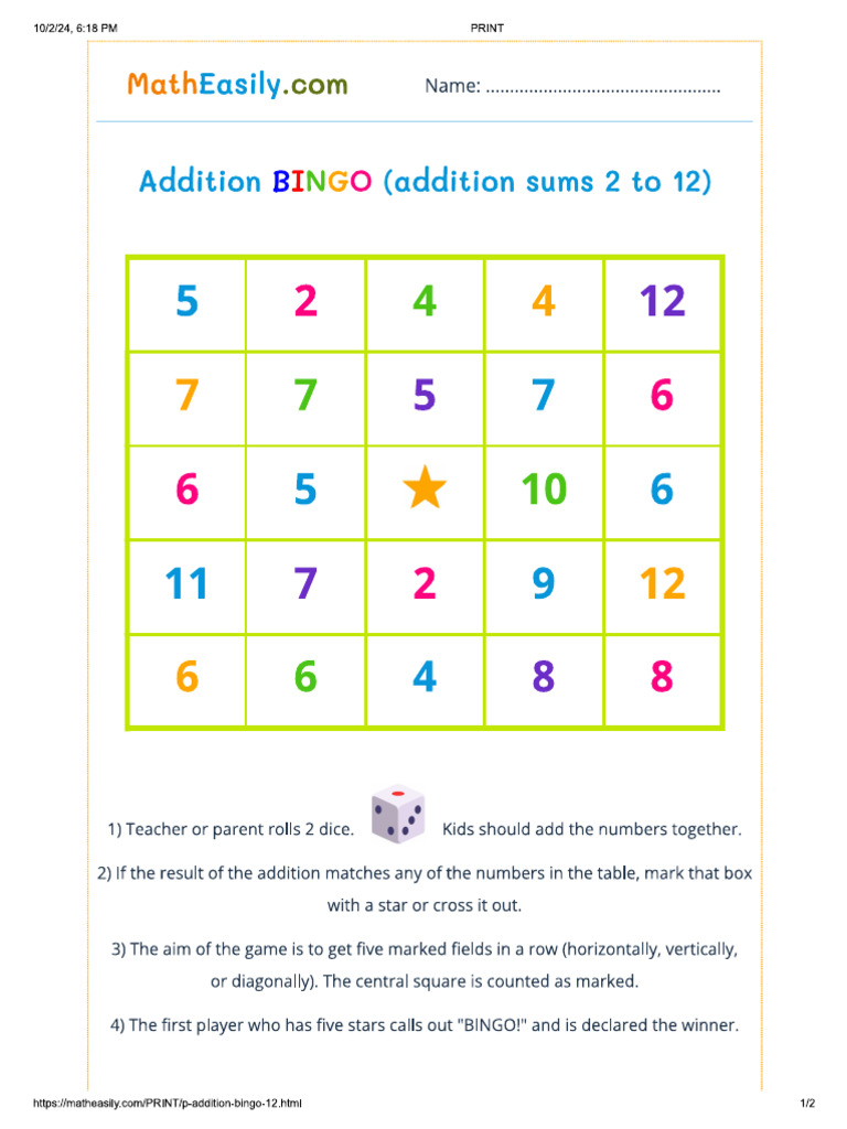 Math Bingo | PDF