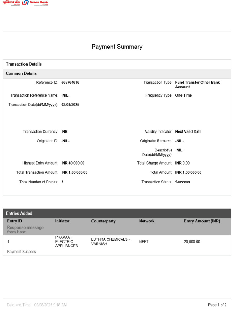 Payment Summary for Fund Transfer | PDF