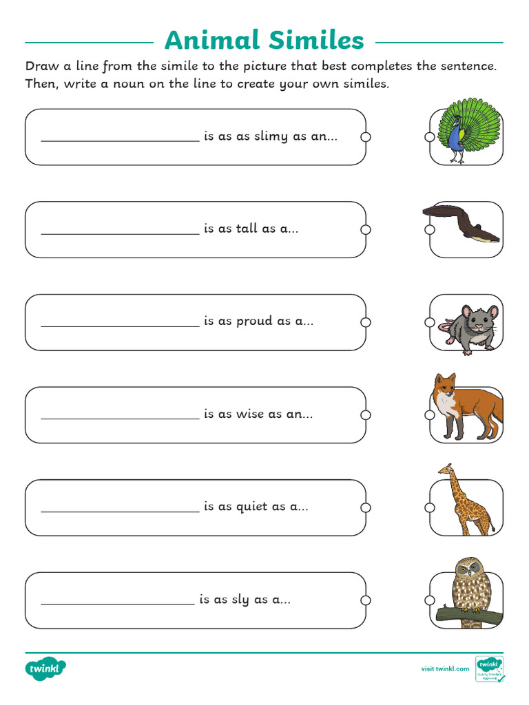 T e 1679998301 Complete The Animal Similes Worksheet Ver 1 | PDF