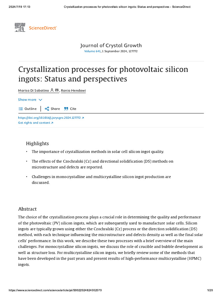 Crystallization Processes For Photovolt.. | PDF