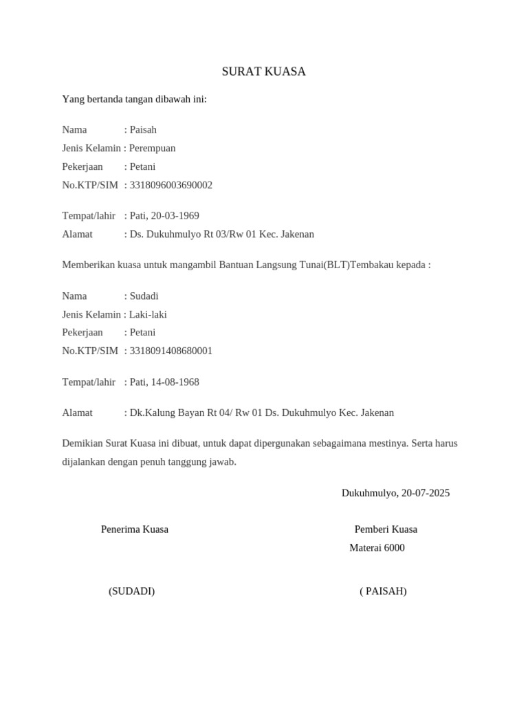 Contoh Surat Kuasa | PDF