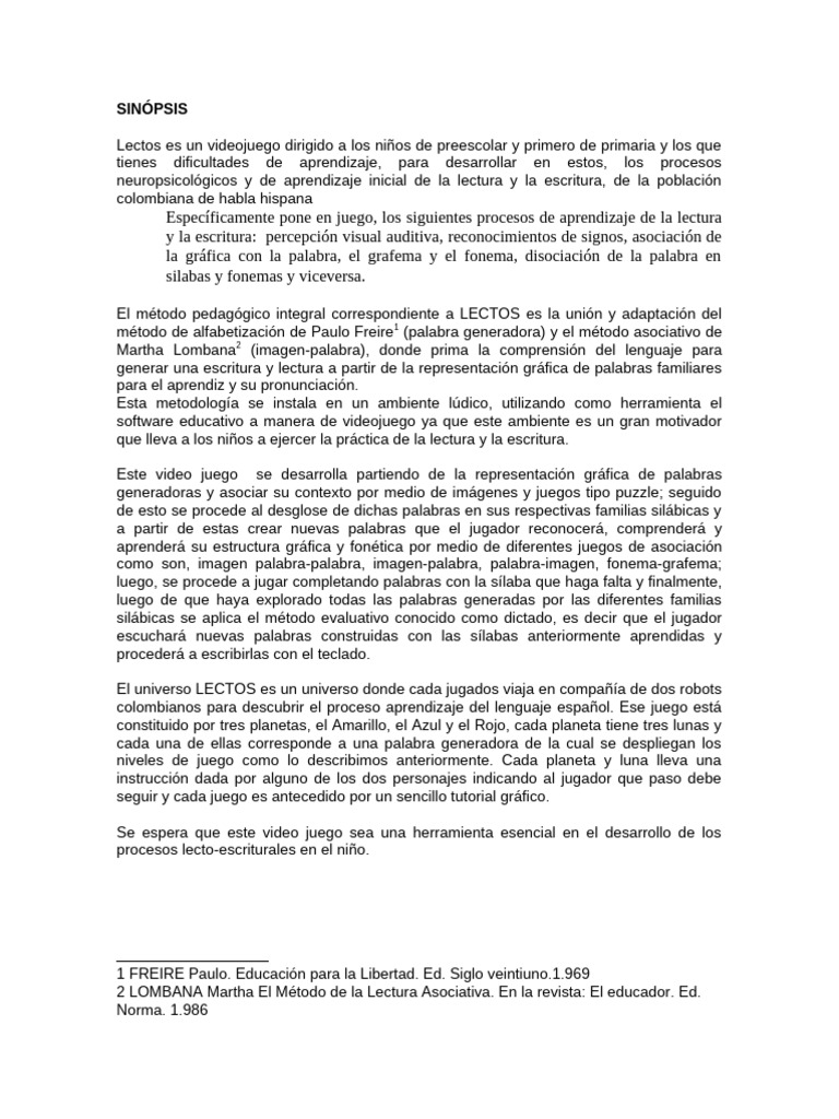 Sinopsis LECTOS - CORREGIDO 18 04 20 | PDF | Aprendizaje | Escritura
