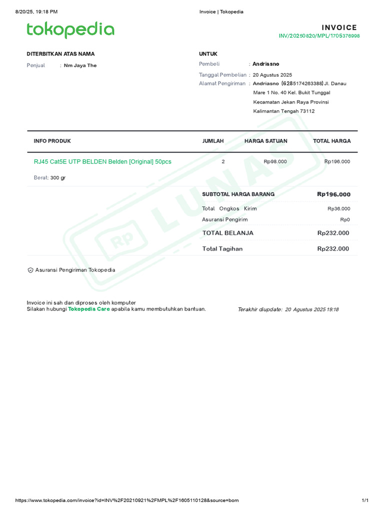 Invoice Tokopedia | PDF