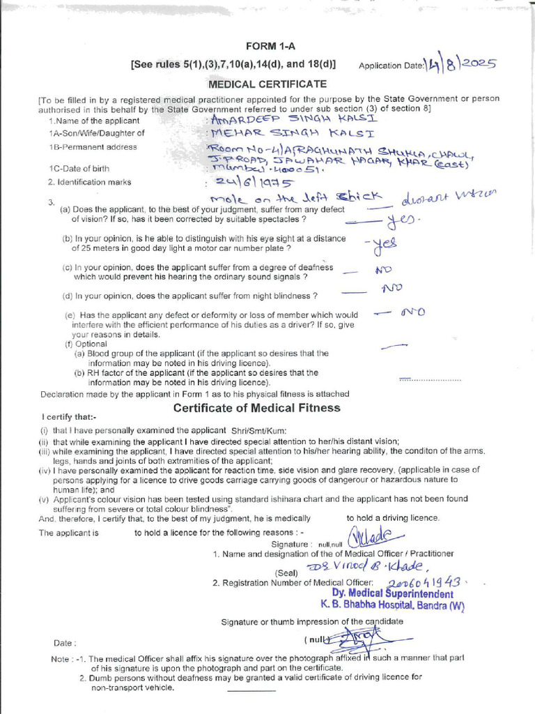 Medical Certificate For RTO - Compressed | PDF