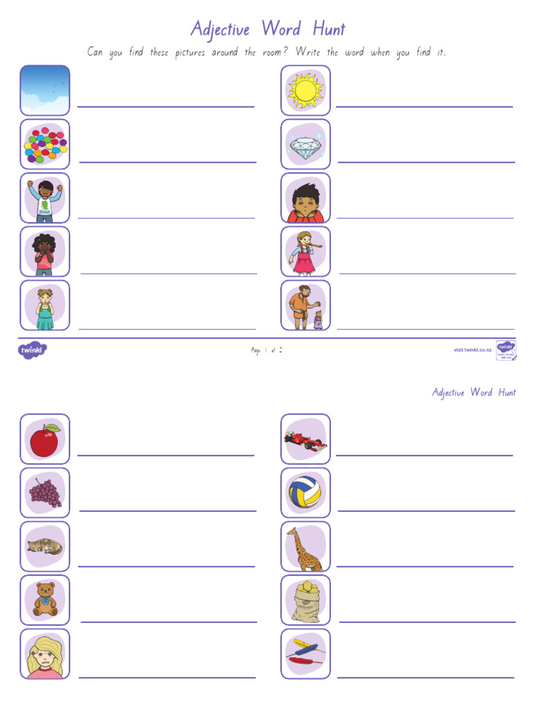 Adjective Word Hunt - Activity Sheet | PDF