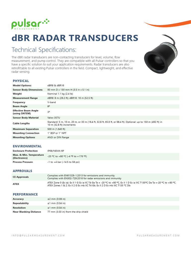DBR Radar Transducers Datasheet | PDF | Electronics | Electrical ...