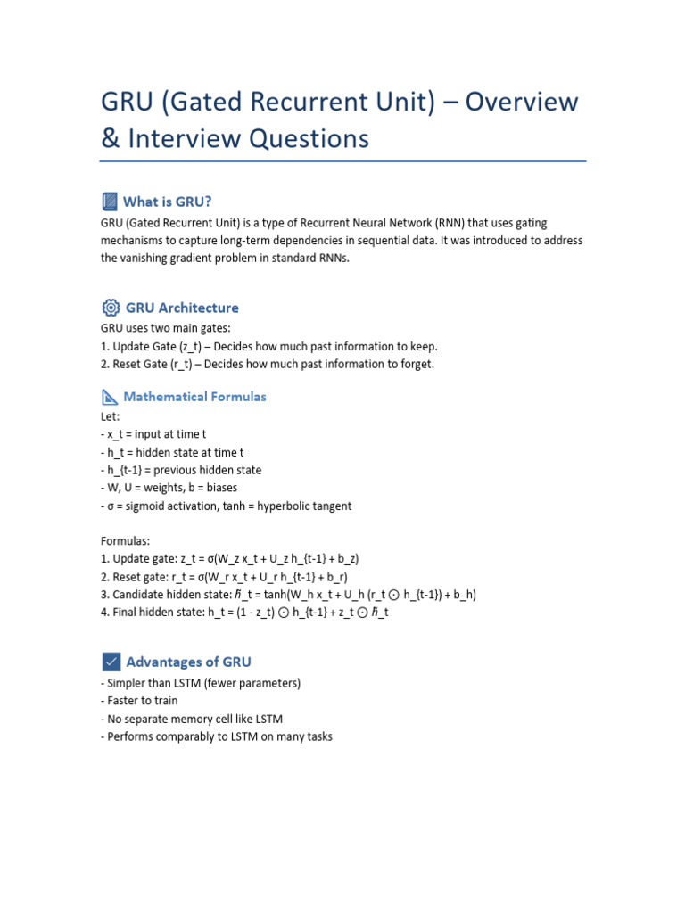 GRU Overview and Interview Questions | PDF | Learning | Algorithms