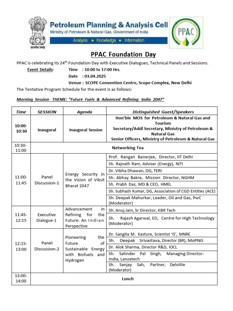 PPAC Foundation Day 2025 Agenda | PDF | Petroleum | Energy Economics