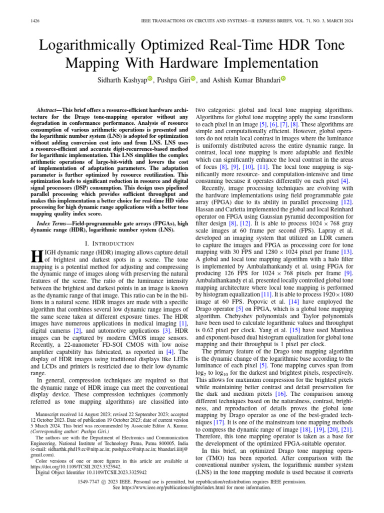 Optimized HDR Tone Mapping for FPGA | PDF | Computer Graphics | Imaging