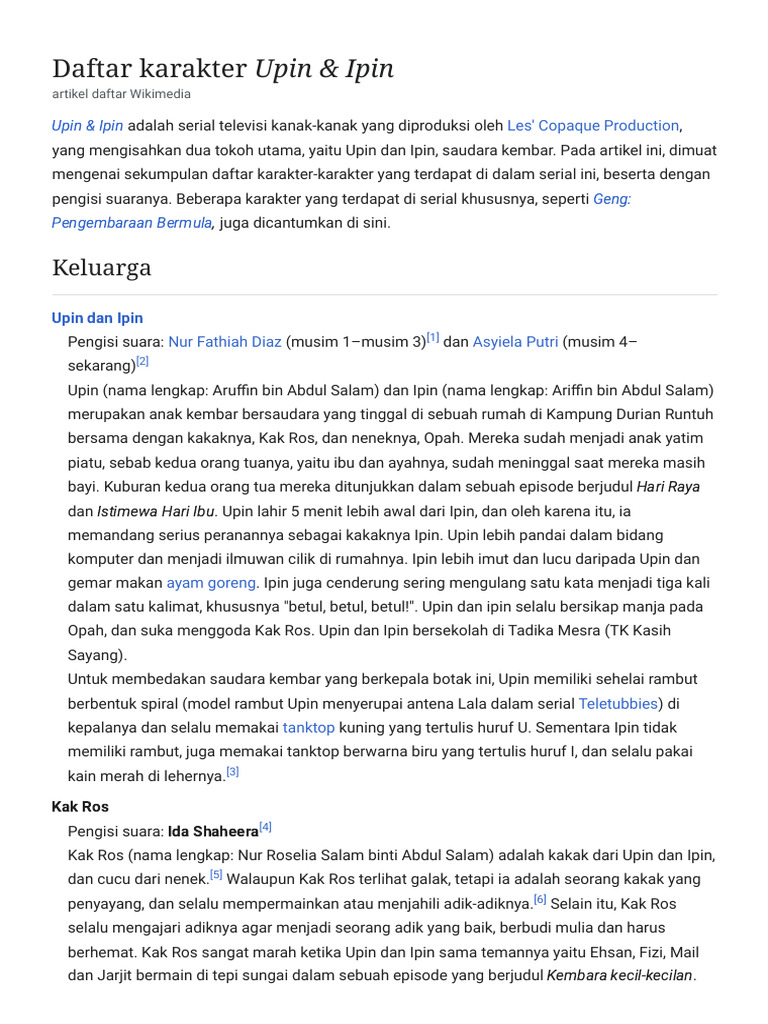 Daftar Karakter Upin & Ipin - Wikipedia Bahasa Indonesia, Ensiklopedia ...