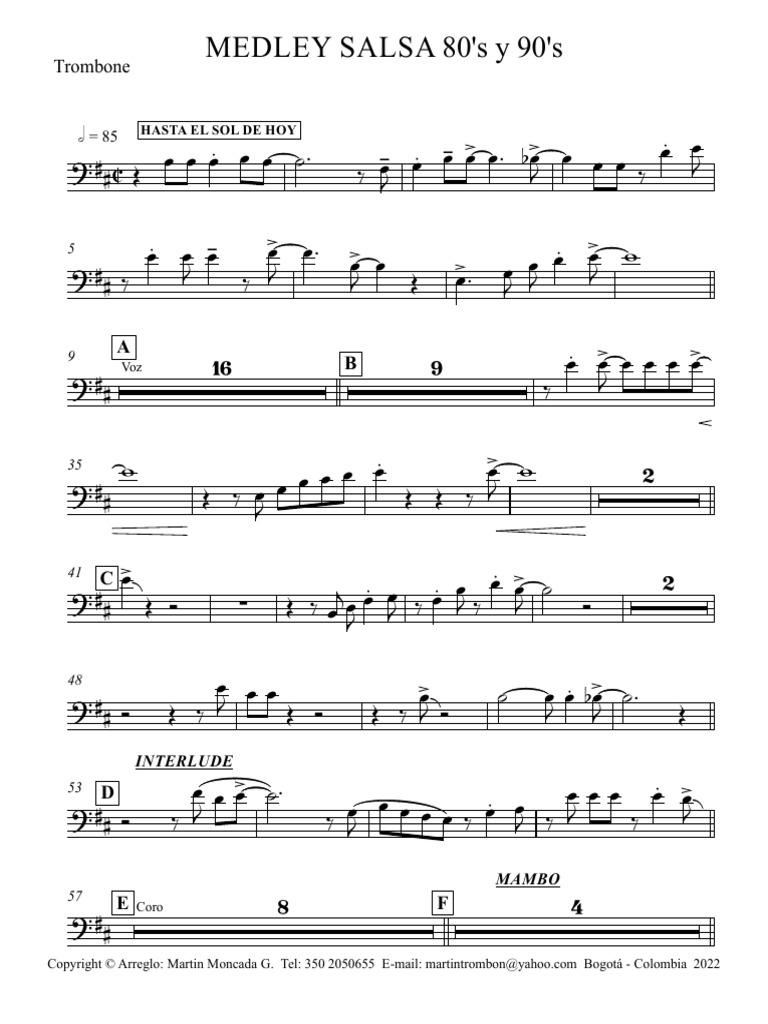 Medley Salsa 80 S y 90 S - Trombone | PDF