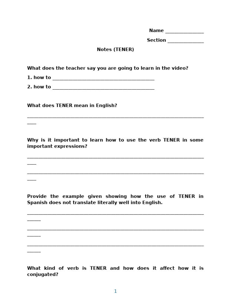 Understanding the Spanish Verb TENER | PDF | Languages Of Europe ...