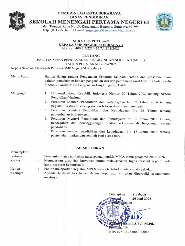 Sk Mpls Tahun Ajaran 2025-2026_0001 | PDF