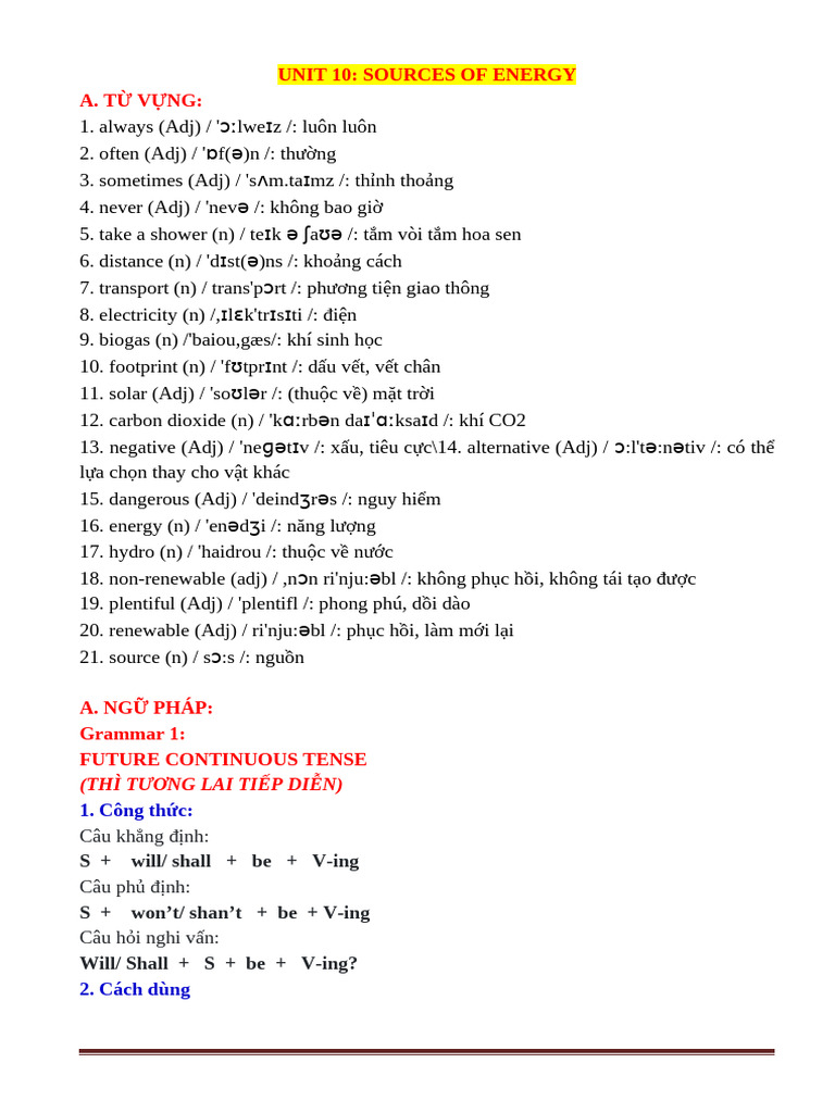 BTTHCS TA7 Unit 10 | PDF