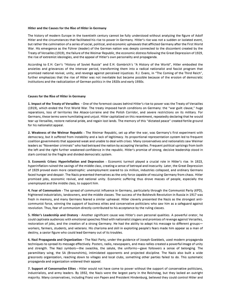 Causes of Hitler's Rise in Germany | PDF | Weimar Republic | Adolf Hitler
