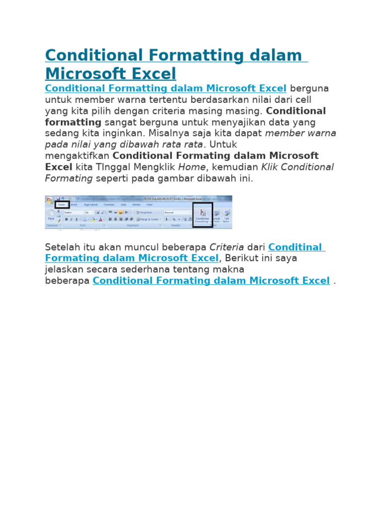 Conditional Formatting Dalam Microsoft Excel | PDF