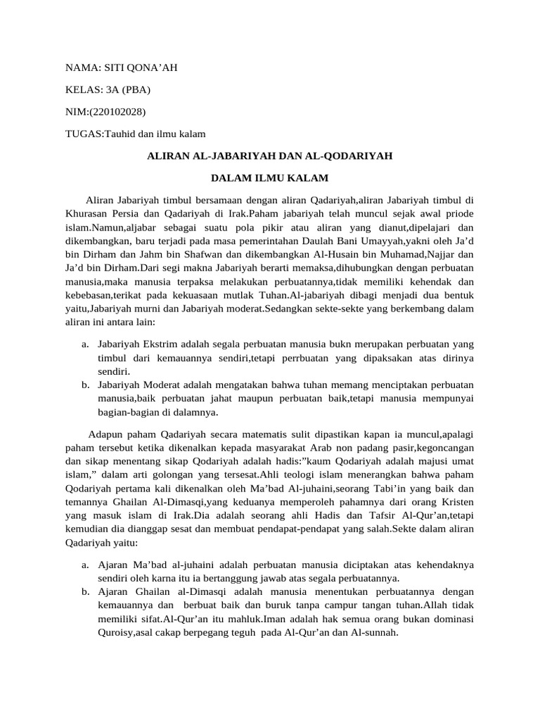 Aliran Jabariyah Dan Qodariyah - 1 | PDF