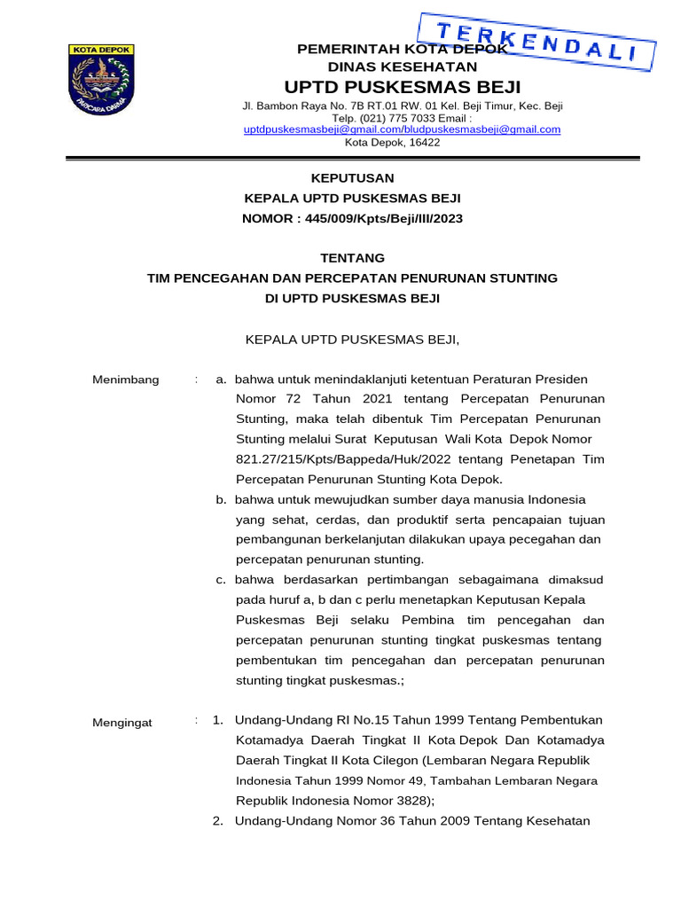 Tim Penurunan Stunting Puskesmas Beji | PDF