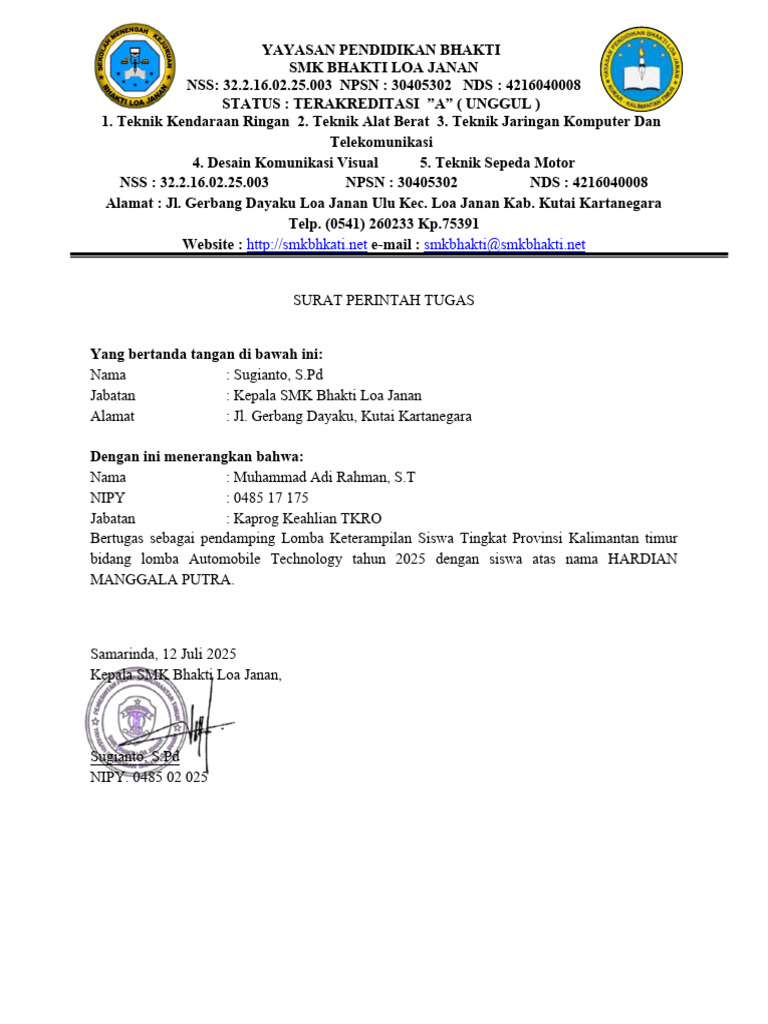 Surat Perintah Tugas Adi | PDF