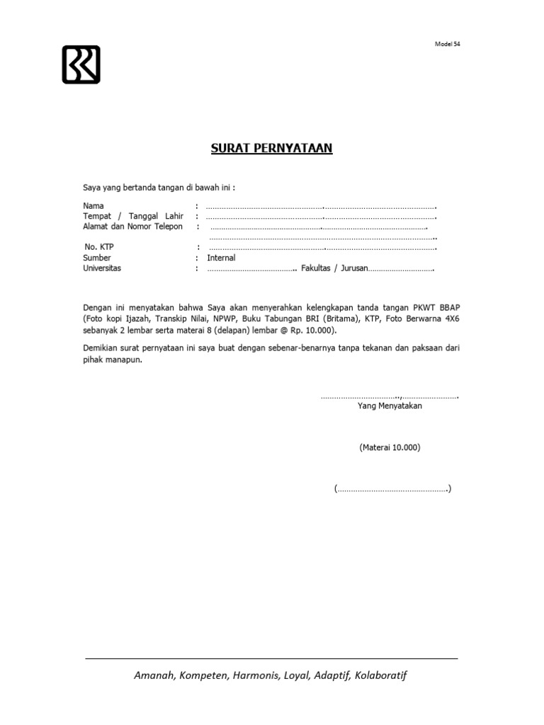 Surat Pernyataan BBAP | PDF