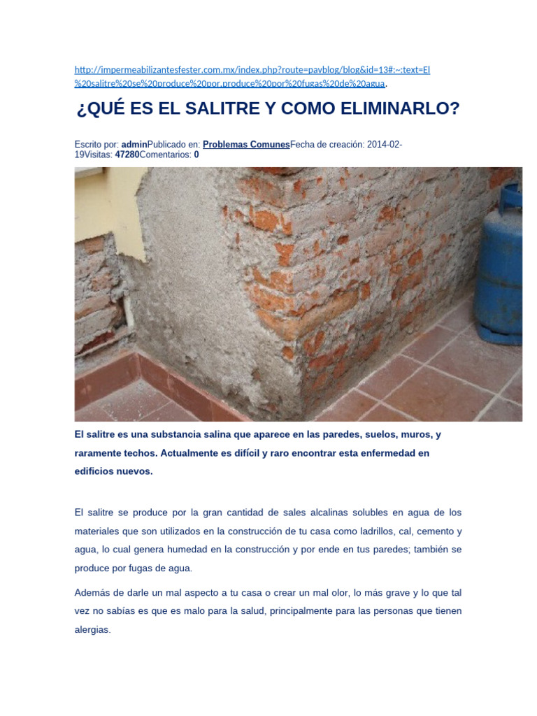 Cómo eliminar el salitre de paredes | PDF