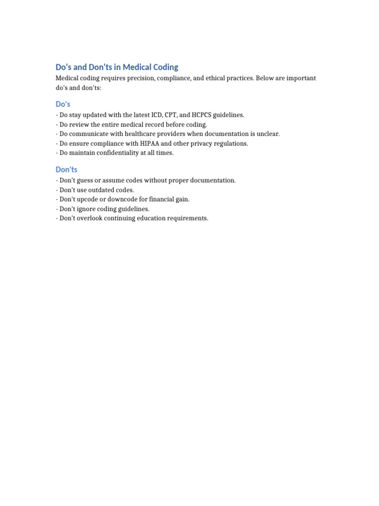 Dos and Donts in Medical Coding | PDF