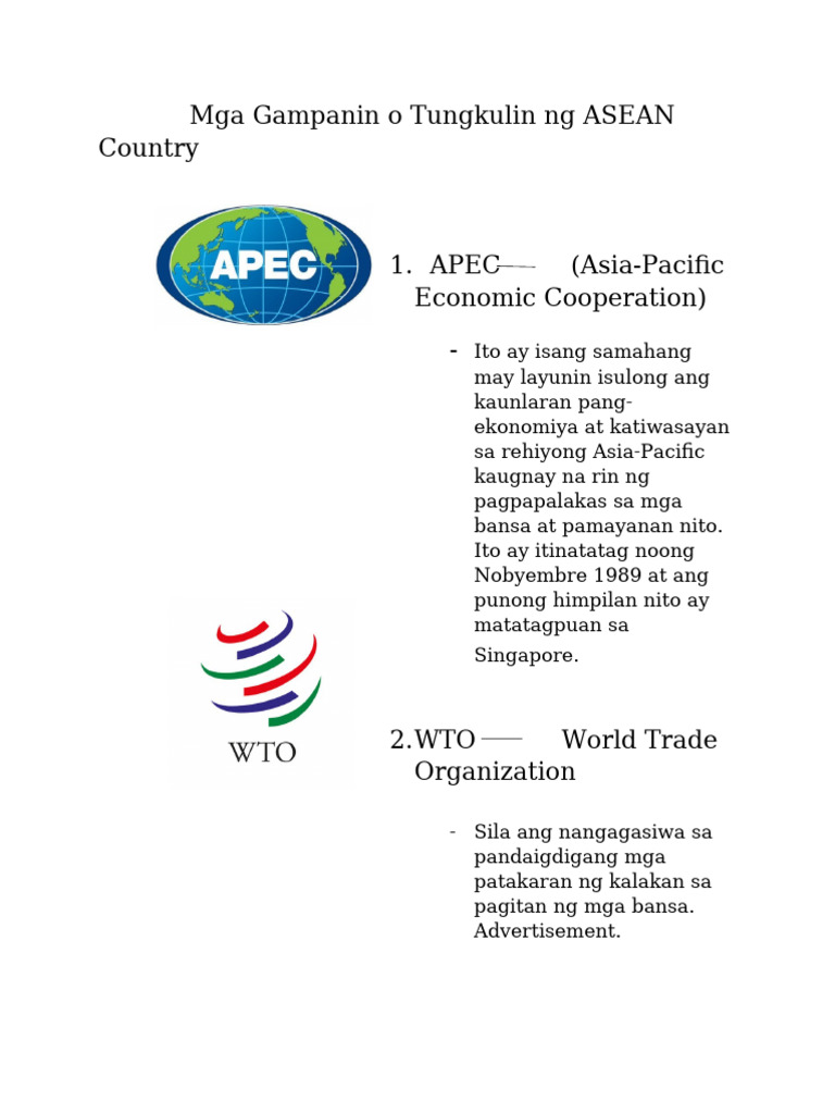 Mga Gampanin o Tungkulin NG ASEAN Country (AutoRecovered) | PDF ...