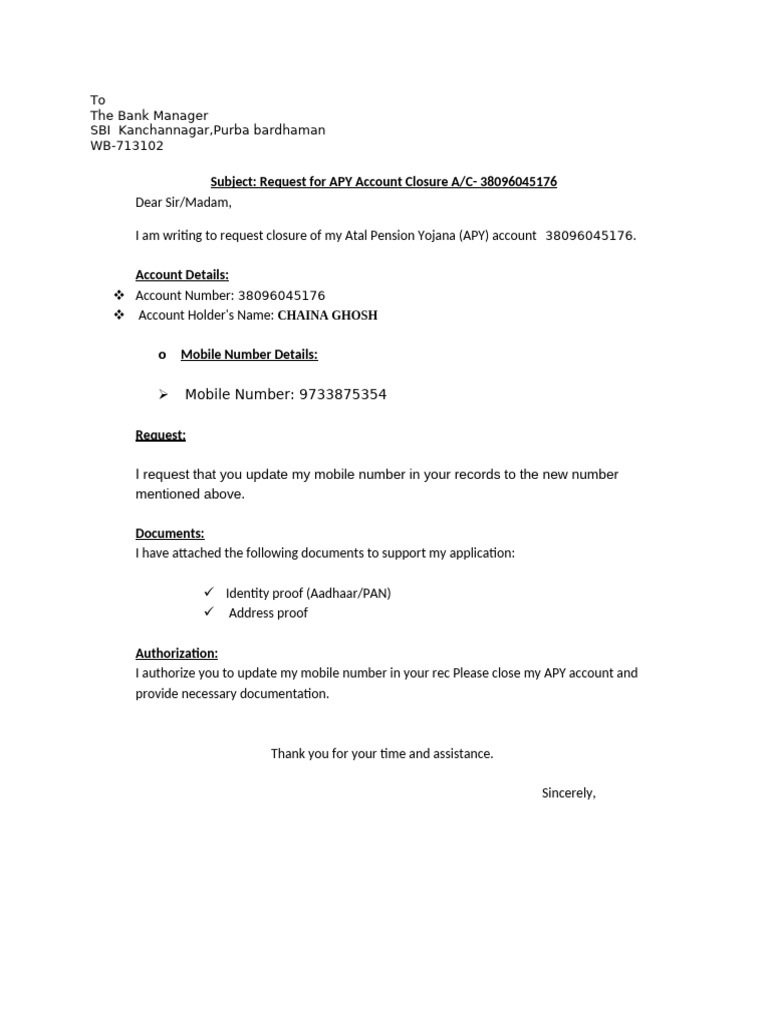 APY Account Closure Request Letter | PDF