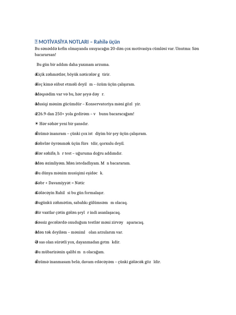 Motivasiya Notları Rahilə | PDF