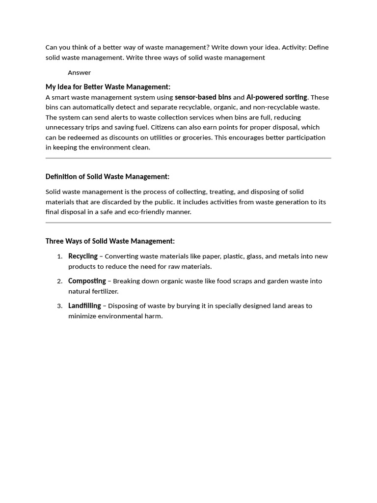 Can You Think of A Better Way of Waste Management | PDF