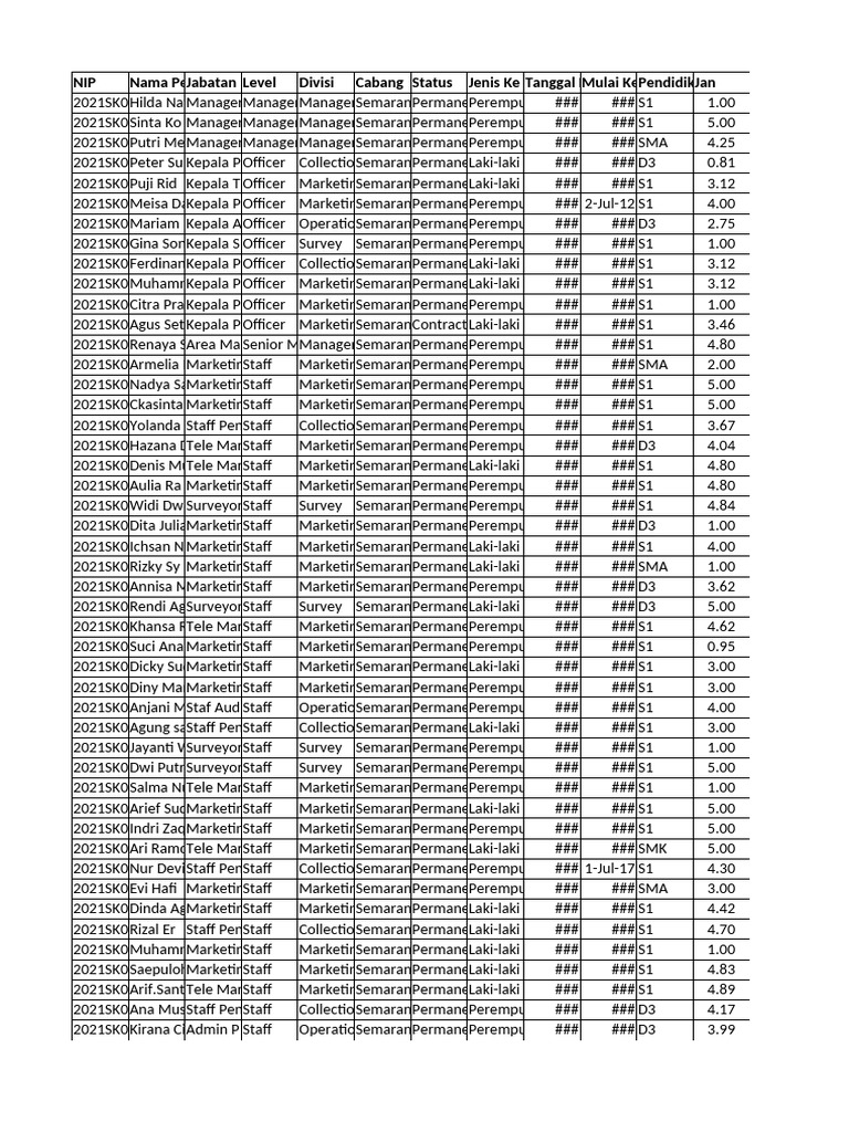 Data Mentah - Latihan Buat Dashboard Karyawan | PDF