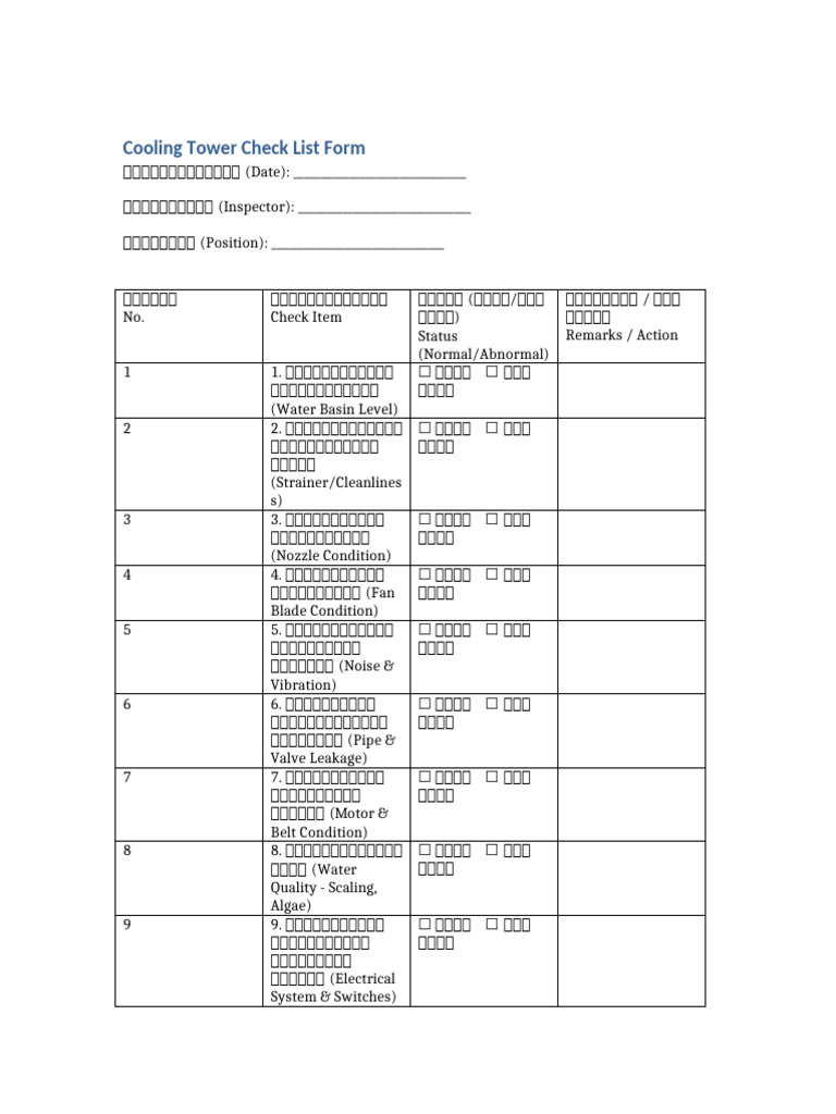 Cooling Tower Checklist | PDF