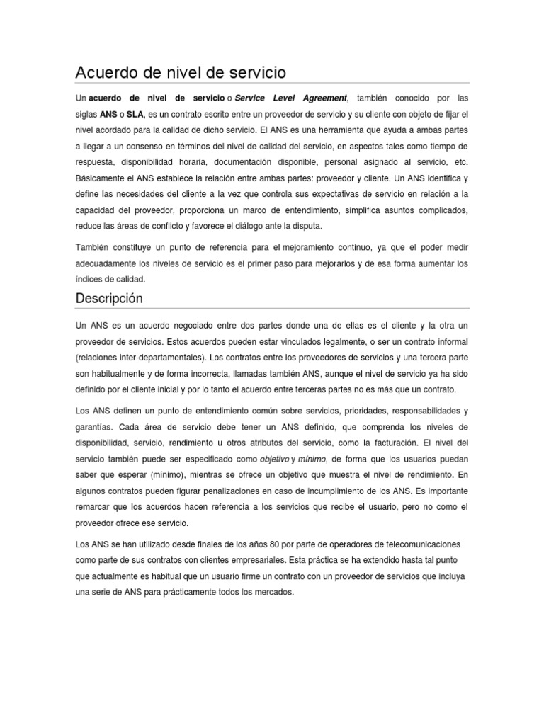 Acuerdo de Nivel de Servicio | PDF | Acuerdo de nivel de servicio | Business