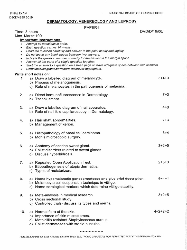 Dermatology & Venereology PAPER I | PDF