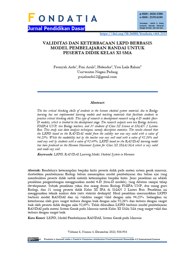 Validitas Dan Keterbacaan LKPD Berbasis Model Pemb | PDF
