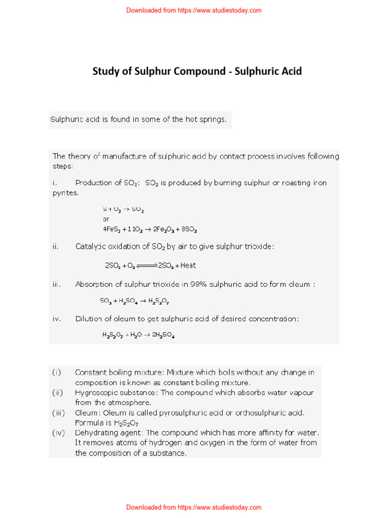 Frank Chemistry Solutions Class 10 Chapter 10 Study of Sulphur Compound ...