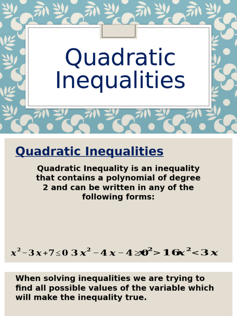 Quadratic Inequalities in Interval Notation | PDF